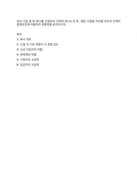 국내 기업 중 한 회사를 선정하여 간략한 회사소개 후, 해당 기업을 마이클 포터의 5팩터 경쟁요인에 적용하여 경쟁력을 분석하시오.-1페이지