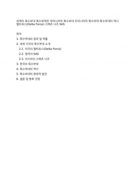 세계의 특수부대 특수부대란 여러나라의 특수부대 우리나라의 특수부대 특수부대의 역사 델타포스(Delta Force) 스패츠 나츠 SAS-1페이지
