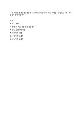 국내 기업중 한 회사를 선정하여 간략한 회사소개 후, 해당 기업을 마이클 포터의 5팩터 경쟁요인에 적용하여-1페이지