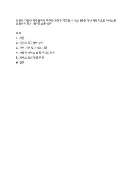 인간의 다양한 욕구영역과 욕구와 관련된 기관명 서비스내용을 작성 자발적으로 서비스를 요청하지 않는 사람들 발굴 방안-1페이지