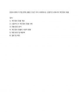 [정보사회와 디지털 문화 공통] 2 최근 우리 사회에서는 신용카드사에서의 개인정보 유출-1페이지
