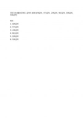 국민기초생활보장제도 급여의 종류(생계급여, 주거급여, 교육급여, 해산급여, 장제급여, 의료급여)-1페이지