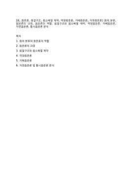 [음, 음운론, 음절구조, 음소배열 제약, 억양음운론, 지배음운론, 자연음운론] 음의 분류, 음운론의 과정, 음운론의 역할, 음절구조와 음소배열 제약, 억양음운론, 지배음운론, 자연음운론, 통시음운론 분석-1페이지