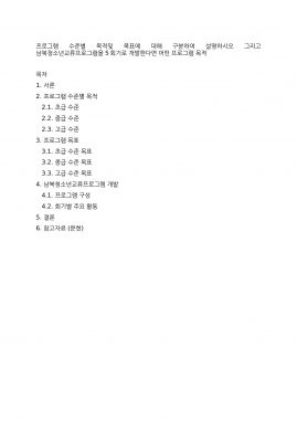 프로그램 수준별 목적및 목표에 대해 구분하여 설명하시오 그리고 남북청소년교류프로그램을 5회기로 개발한다면 어떤 프로그램 목적-1페이지