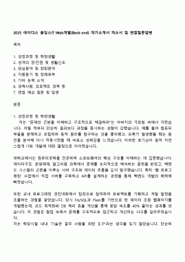 2025 아이디스 홀딩스IT-Web개발(Back-end) 자기소개서 자소서 및 면접질문답변-1페이지