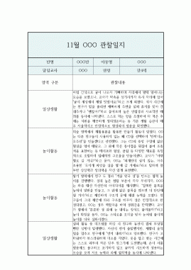 [만4세 11월 관찰일지] 만4세 놀이활동,일상생활 11월 관찰일지 및 총평 (놀이확장지원 포함)-1페이지
