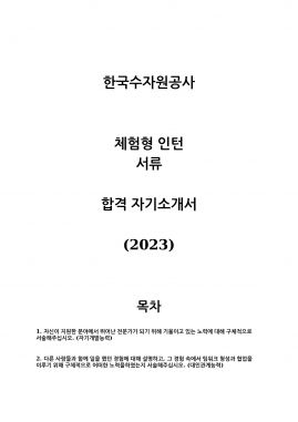 2023 한국수자원공사 체험형 청년인턴 서류 자기소개서-1페이지