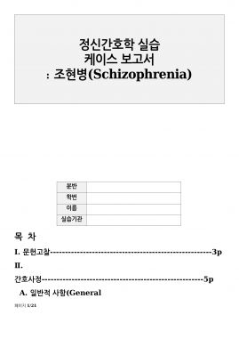 정신간호실습_조현병 간호과정(문헌고찰포함)-1페이지