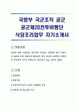 국방부 국군조직 공군 공군제20전투비행단 식당조리업무 자기소개서-1페이지