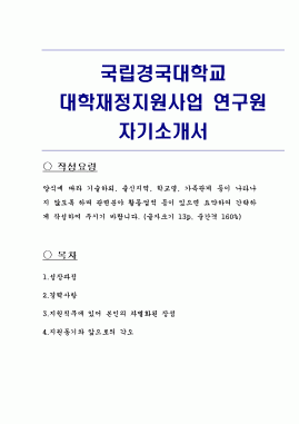 국립경국대학교 대학재정지원사업 연구원 자기소개서-1페이지