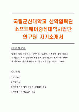 국립군산대학교 산학협력단 소프트웨어중심대학사업단 연구원 자기소개서-1페이지