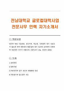 전남대학교 글로컬대학사업 전문사무 인력 자기소개서-1페이지
