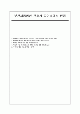 부천세종병원 자소서 면접] 부천세종병원 신규 간호사 채용 자기소개서 및 면접자료 (부천세종병원 간호사 자소서 면접)-1페이지