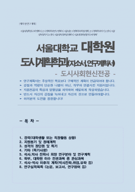 서울대학교 대학원 도시계획학과 자기소개서 및 연구계획서 도시사회혁신전공-1페이지