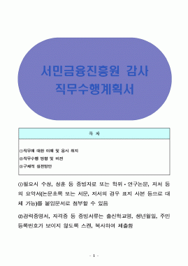 서민금융진흥원 감사 직무수행계획서-1페이지
