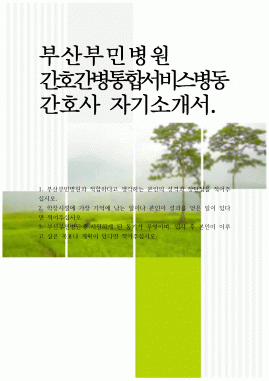 부산부민병원 간호간병통합서비스병동 간호사 자기소개서-1페이지