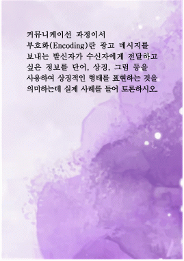 커뮤니케이선 과정이서 부호화(Encoding)란 광고 메시지를 보내는 발신자가 수신자에게 전달하고 싶은 정보를 단어, 상징, 그림 등을 사용하여 상징적인 형태를 표현하는 것을 의미하는데 실제 사례를 들어 토론하시오.-1페이지