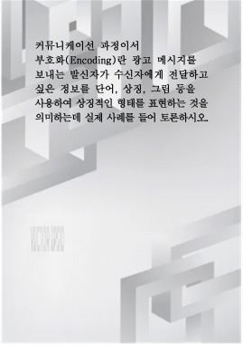 커뮤니케이선 과정이서 부호화(Encoding)란 광고 메시지를 보내는 발신자가 수신자에게 전달하고 싶은 정보를 단어, 상징, 그림 등을 사용하여 상징적인 형태를 표현하는 것을 의미하는데 실제 사례를 들어 토론하시오.-1페이지