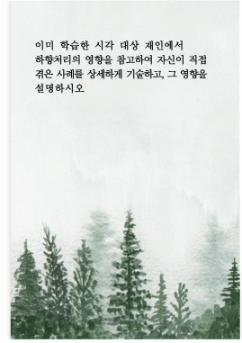 이미 학습한 시각 대상 재인에서 하향처리의 영향을 참고하여 자신이 직접 겪은 사례를 상세하게 기술하고, 그 영향을 설명하시오-1페이지