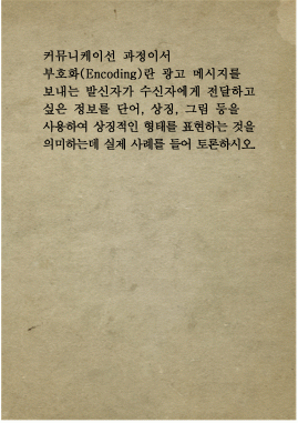 커뮤니케이선 과정이서 부호화(Encoding)란 광고 메시지를 보내는 발신자가 수신자에게 전달하고 싶은 정보를 단어, 상징, 그림 등을 사용하여 상징적인 형태를 표현하는 것을 의미하는데 실제 사례를 들어 토론하시오.-1페이지