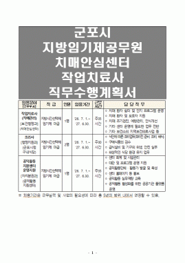 군포시 지방임기제공무원 치매안심센터 작업치료사 직무수행계획서-1페이지