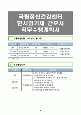 국립정신건강센터 한시임기제 간호사 직무수행계획서-1페이지