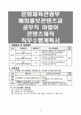문화체육관광부 해외홍보콘텐츠과 공무직 아랍어 콘텐츠제작 직무수행계획서-1페이지
