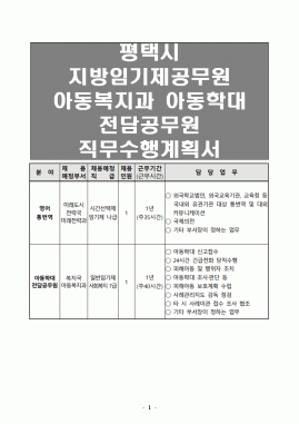 평택시 지방임기제공무원 아동복지과 아동학대 전담공무원 직무수행계획서-1페이지