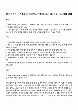 [현대자동차 자기소개서] 프로세스 개선(2026년 3월 신입) 자소서와 면접-1페이지