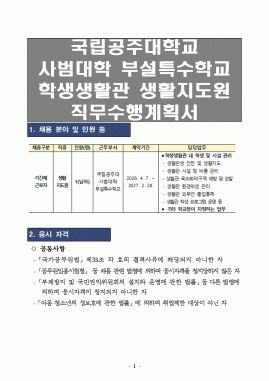 국립공주대학교 사범대학 부설특수학교 학생생활관 생활지도원 직무수행계획서-1페이지