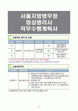 서울지방병무청 임상병리사 직무수행계획서-1페이지