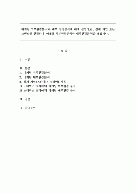 마케팅 외부환경분석과 내부 환경분석에 대해 설명하고, 실제 기업 또는 브랜드를 선정하여 마케팅 외부환경분석과 내부환경분석을 해봅시다.-1페이지