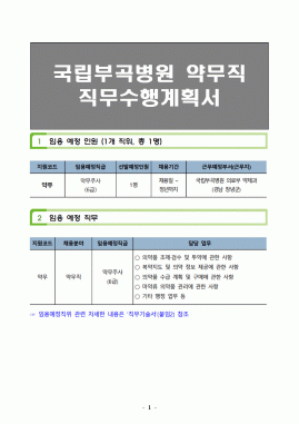 국립부곡병원 약무직 직무수행계획서-1페이지