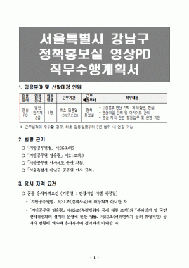 서울특별시 강남구 정책홍보실 영상PD 직무수행계획서-1페이지