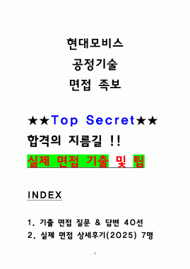 현대모비스 공정기술 면접후기 7명과 기출 QnA 질문답변-1페이지
