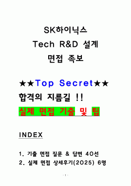 SK하이닉스 Tech R&D 설계 면접기출 40선 및 상세 면접후기 6명-1페이지