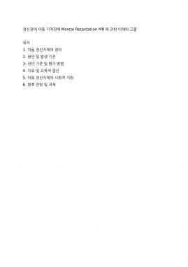 정신장애 아동 지적장애Mental Retardation MR에 관한 이해와 고찰-1페이지