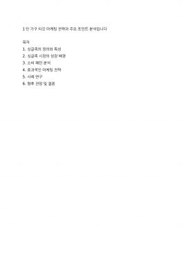 1인 가구 타깃 마케팅 전략과 주요 포인트 분석입니다-1페이지