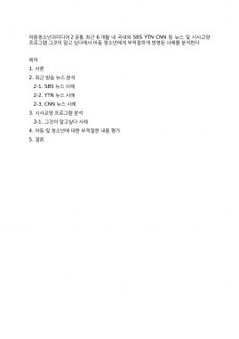 아동청소년과미디어2공통 최근 6개월 내 국내외 SBS YTN CNN 등 뉴스 및 시사교양 프로그램 그것이 알고 싶다에서 아동 청소년에게 부적절하게 방영된 사례를 분석한다-1페이지