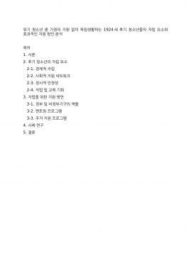위기 청소년 중 가정의 지원 없이 독립생활하는 1924세 후기 청소년들의 자립 요소와 효과적인 지원 방안 분석-1페이지