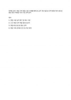 마케팅 관리  특정 지역 영업 사원 사례를 통해 본 실적 개선 필요성 인력 충원 여부 생산성 향상 방안 비효율 지표 수정 전략 분석-1페이지