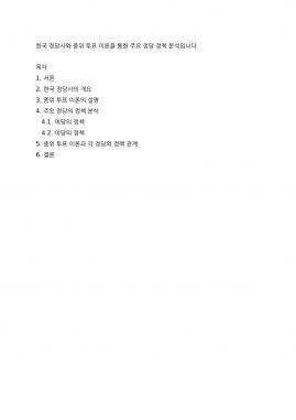 한국 정당사와 중위 투표 이론을 통한 주요 정당 정책 분석입니다-1페이지