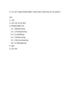 각 시도 복지사업을 POSDCoRBE 사회복지행정 과정에 맞춰 분석 및 설명하기-1페이지