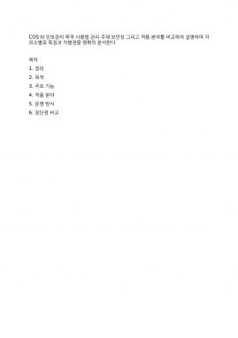 COS와 인보관의 목적 사용법 관리 주체 보안성 그리고 적용 분야를 비교하여 설명하며 각 요소별로 특징과 차별점을 명확히 분석한다-1페이지