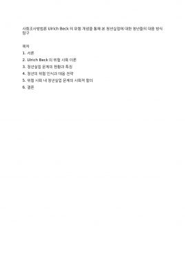 사회조사방법론 Ulrich Beck의 위험 개념을 통해 본 청년실업에 대한 청년들의 대응 방식 탐구-1페이지