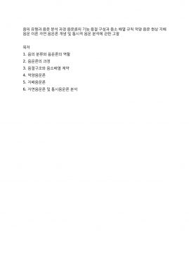 음의 유형과 음운 분석 과정 음운론의 기능 음절 구성과 음소 배열 규칙 억양 음운 현상 지배 음운 이론 자연 음운론 개념 및 통시적 음운 분석에 관한 고찰-1페이지