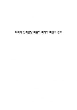 피아제 인지발달 이론의 이해와 비판적 검토-1페이지