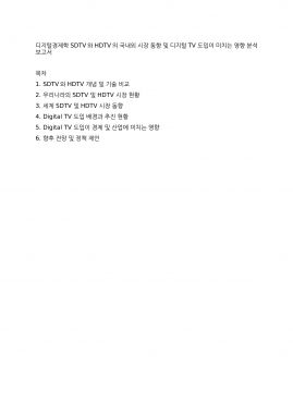 디지털경제학 SDTV와 HDTV의 국내외 시장 동향 및 디지털 TV 도입이 미치는 영향 분석 보고서-1페이지