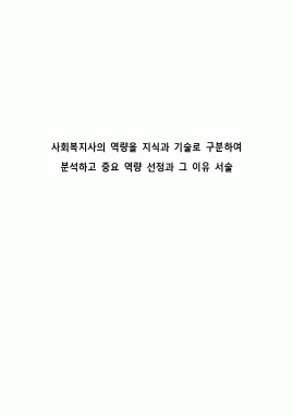 사회복지사의 역량을 지식과 기술로 구분하여 분석하고 중요 역량 선정과 그 이유 서술-1페이지