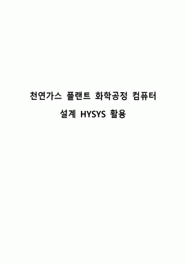 천연가스 플랜트 화학공정 컴퓨터 설계 HYSYS 활용-1페이지